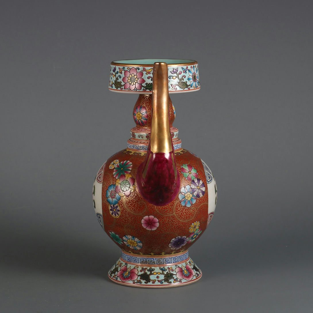 Yahoo!オークション - 渡鶴羽 A624清乾隆年製 粉彩描金花開光花卉紋賁...