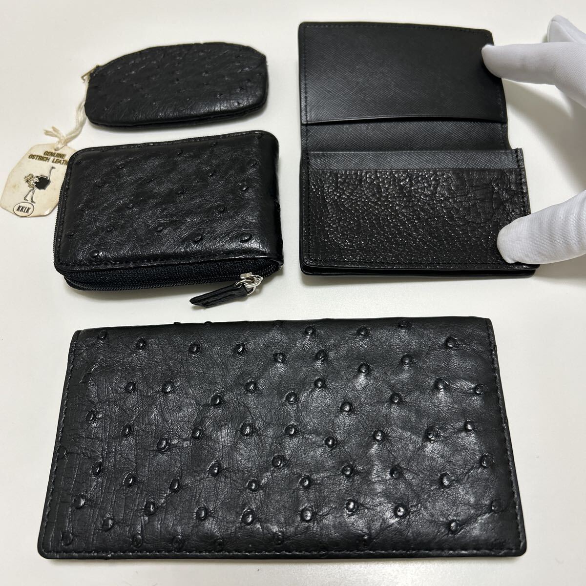 Yahoo!オークション - オーストリッチ 本革 長財布＆小物 ブラック 4...