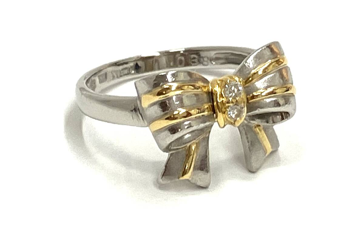 Yahoo!オークション - K18 750 Pt900 ダイヤ0.038ct リボンモチーフ リ...