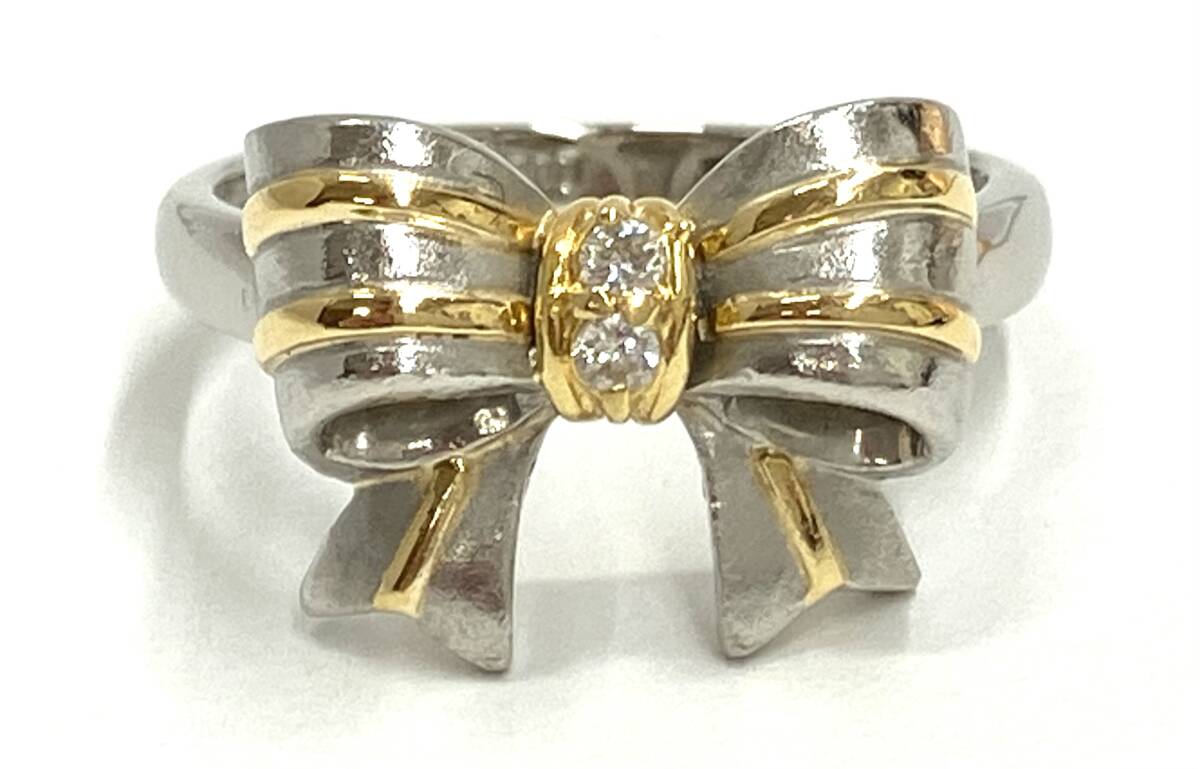 Yahoo!オークション - K18 750 Pt900 ダイヤ0.038ct リボンモチーフ リ...