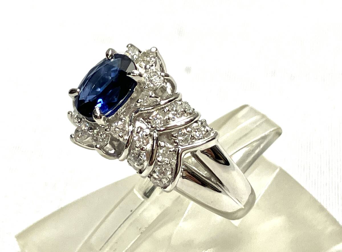 Yahoo!オークション - Pt900 天然ブルーサファイア 0.85ct 天然ダイヤ...