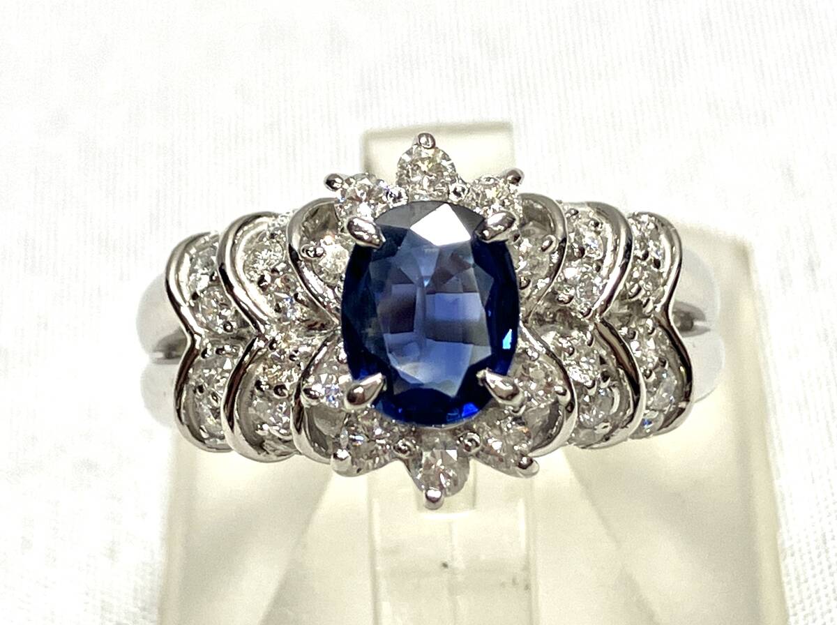 Yahoo!オークション - Pt900 天然ブルーサファイア 0.85ct 天然ダイヤ...