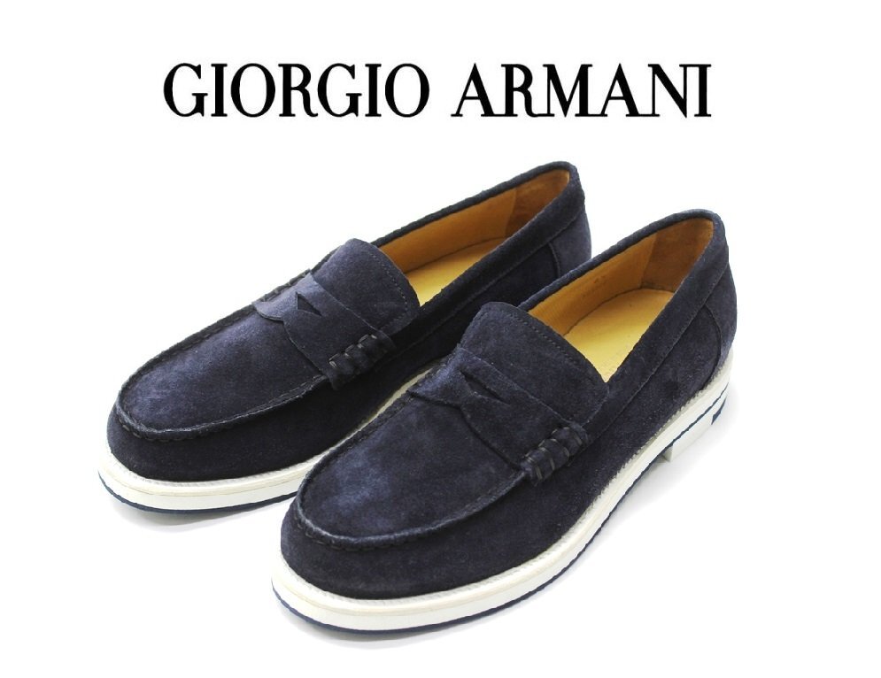 17万 7H=26.5cm GIORGIO ARMANI アルマーニ スエードレザー ローファーシューズ 紺 1円(男性用)｜売買されたオークション情報、yahooの商品情報をアーカイブ公開 ...