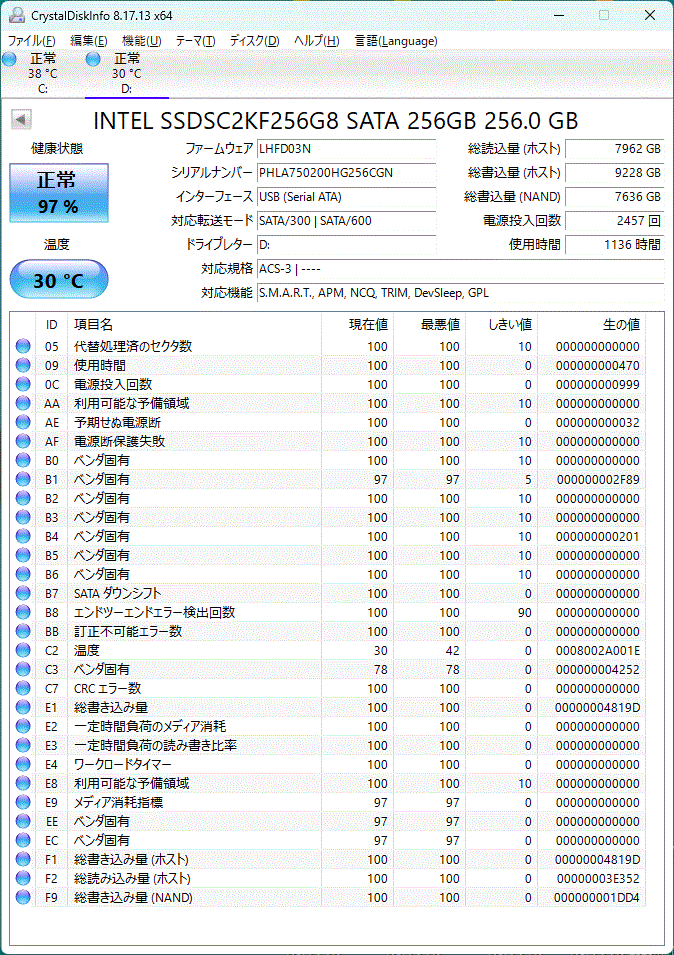 Yahoo!オークション - 使用時間は1136時間【正常97%】保証付き INTEL...