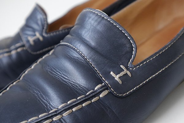 Yahoo!オークション - HERMES H刺繍 モカシン ローファー ブルー サイ...