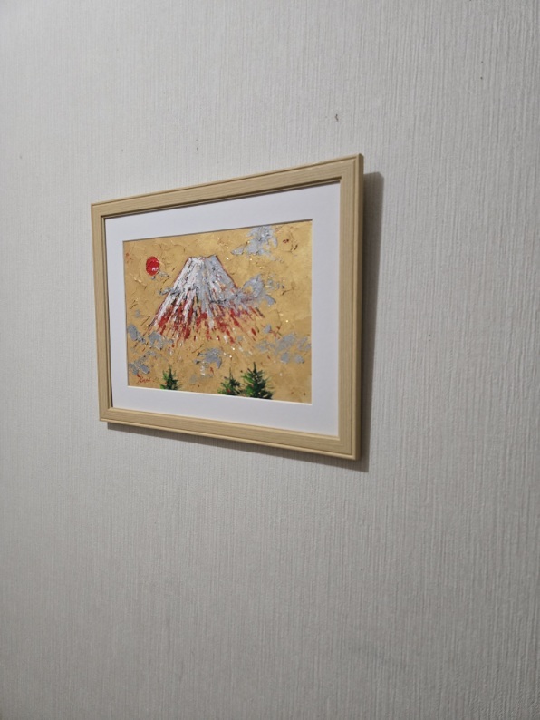 Yahoo!オークション - 【真作】「赤昇赤不二」油彩画 写真額A4サイズ...