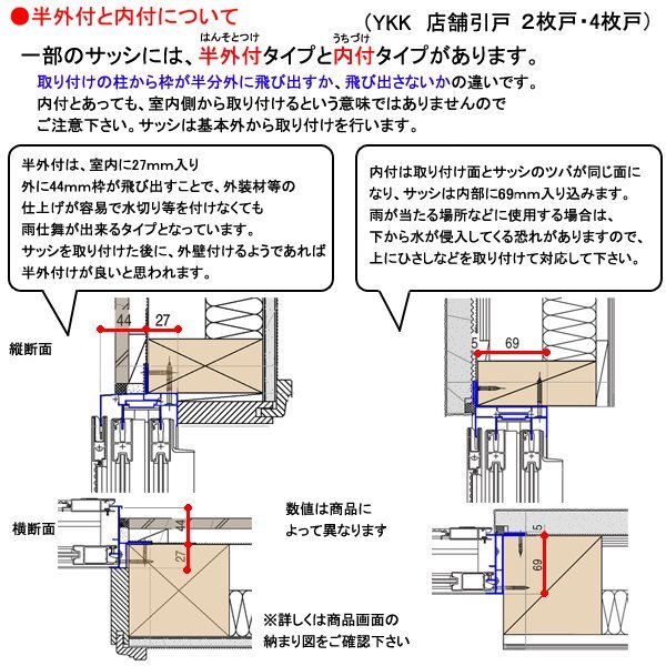 Yahoo!オークション - アルミサッシ YKK 店舗引戸 半外 9TH W1690×H20...