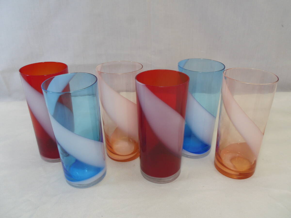 Yahoo!オークション - F79 美品 昭和レトロ 乳白 渦巻き グラス6個セッ...