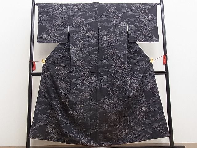 Yahoo!オークション - 平和屋着物 上質な紬 沢瀉に柳立波文 逸品 n-ar3...