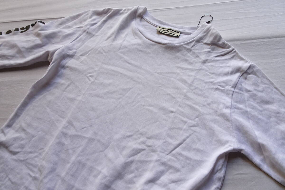 Onitsuka Tiger/オニツカタイガー/タイガー&ビックロゴ/長Tシャツ/ロンT/クルーネック/袖口リブ/ロゴプリント/白/ホワイト/Sサイズ 10/8R7(中古)のオークション落札情報