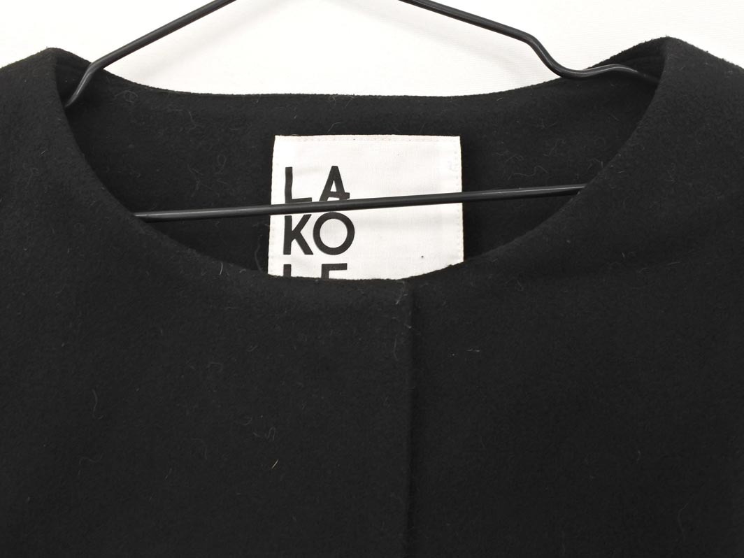 Yahoo!オークション - LAKOLE ラコレ ノーカラー コート sizeS/黒 fjb0...