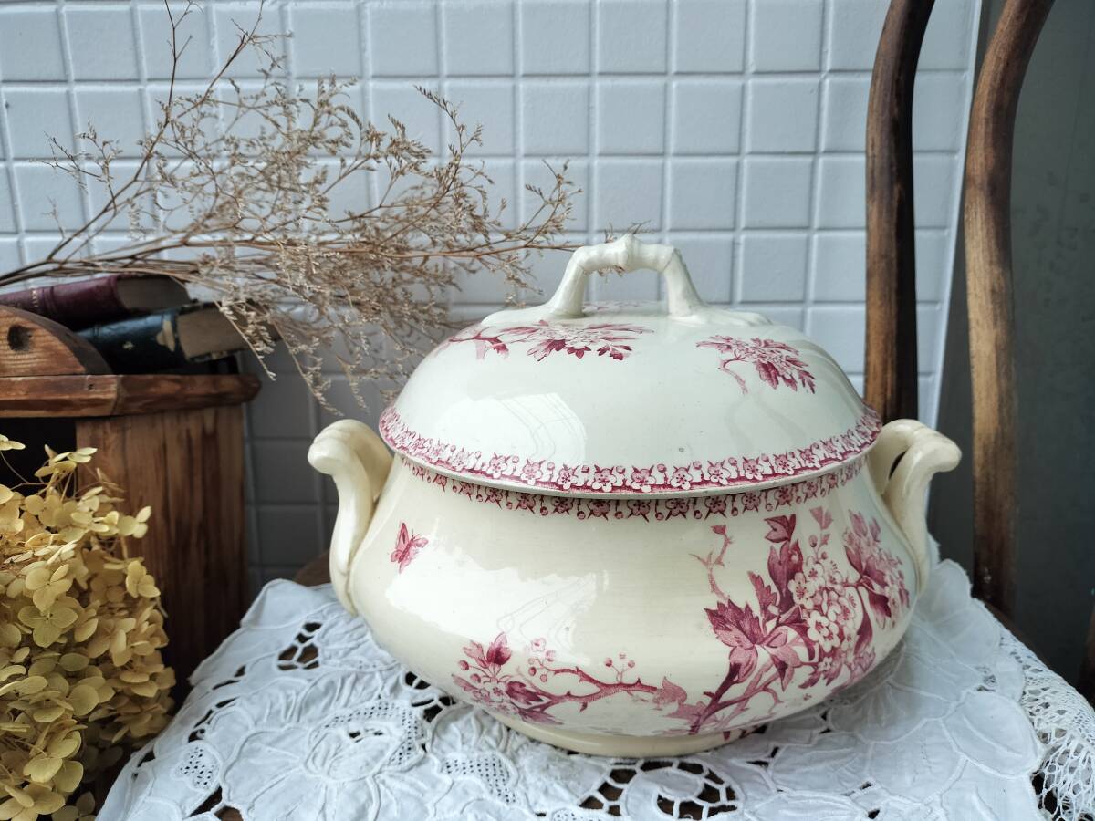 Yahoo!オークション - フランス アンティーク 絵付き GIEN 素敵な 蓋つ...