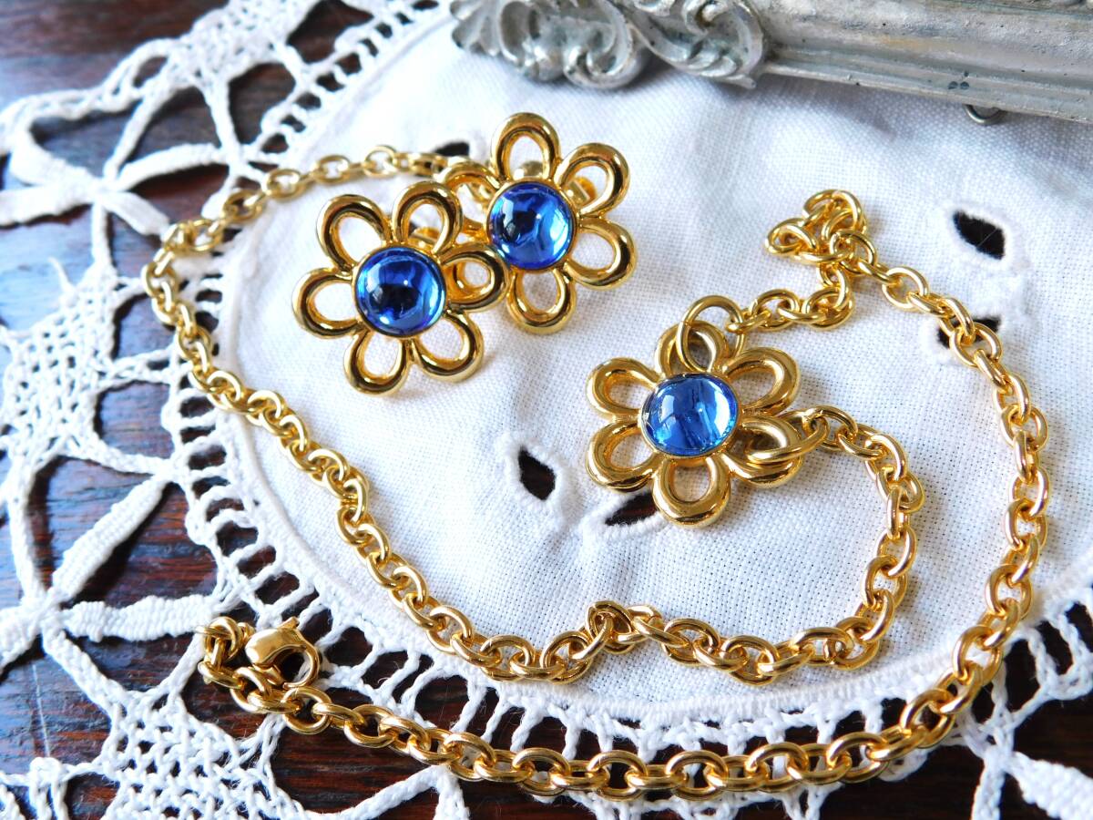 Yahoo!オークション - ブルーカボションのヴィンテージイヤリング Teas...