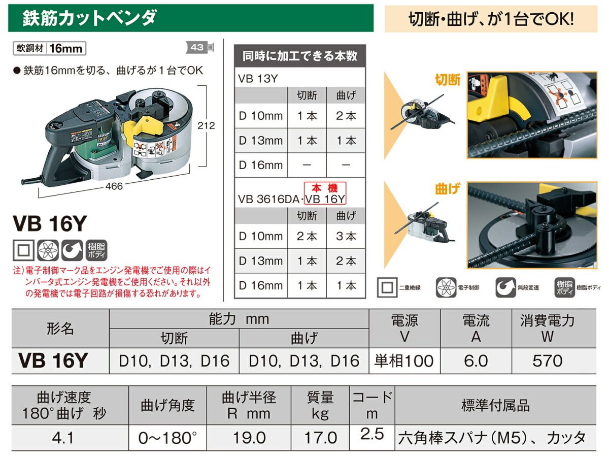 Yahoo!オークション - HiKOKI 鉄筋カットベンダー VB16Y JAN 496637610...