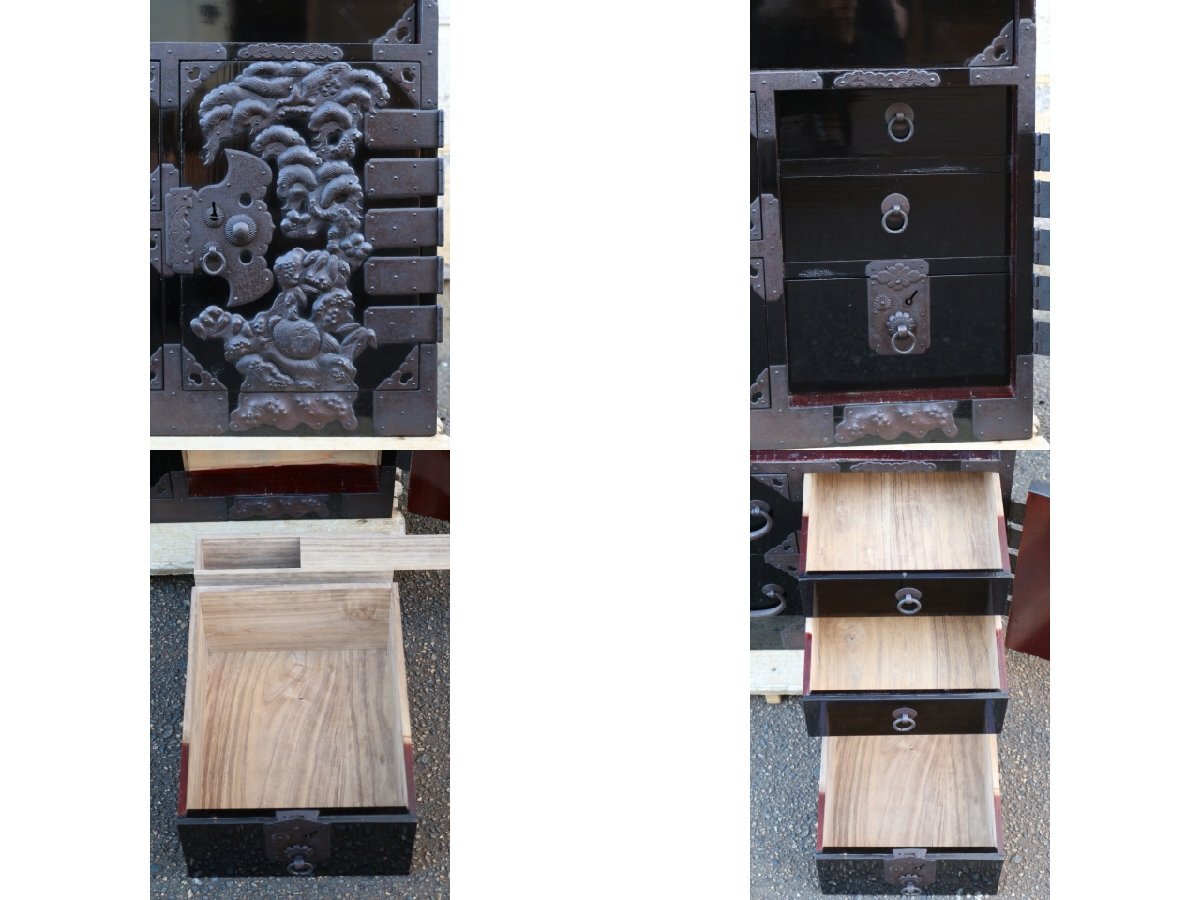 Yahoo!オークション - T376 打出金具庄内箪笥五段 中桐 鍵3本 閂箪笥 ...