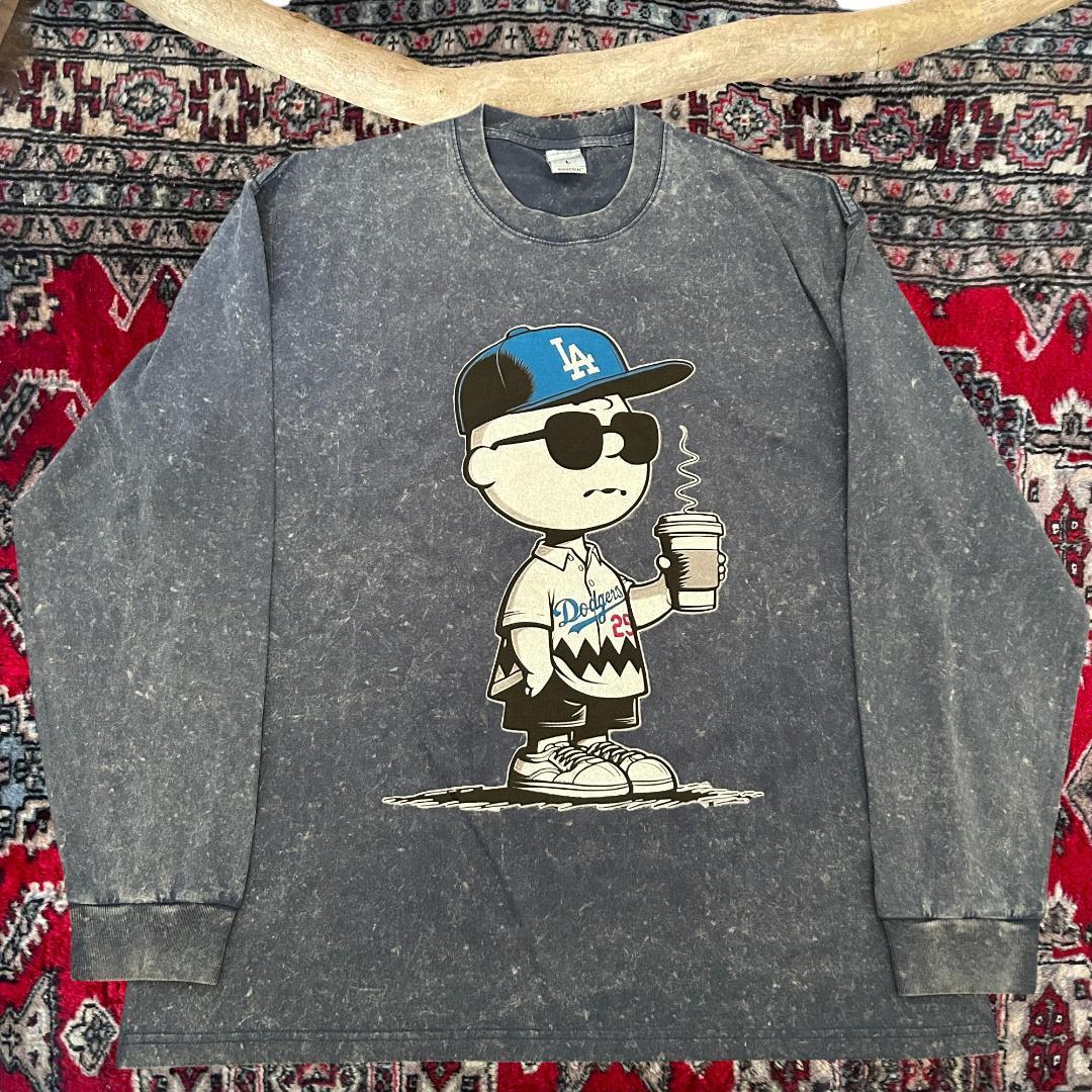 Yahoo!オークション - ドジャース チャーリーブラウン ブルー ロンT 長...