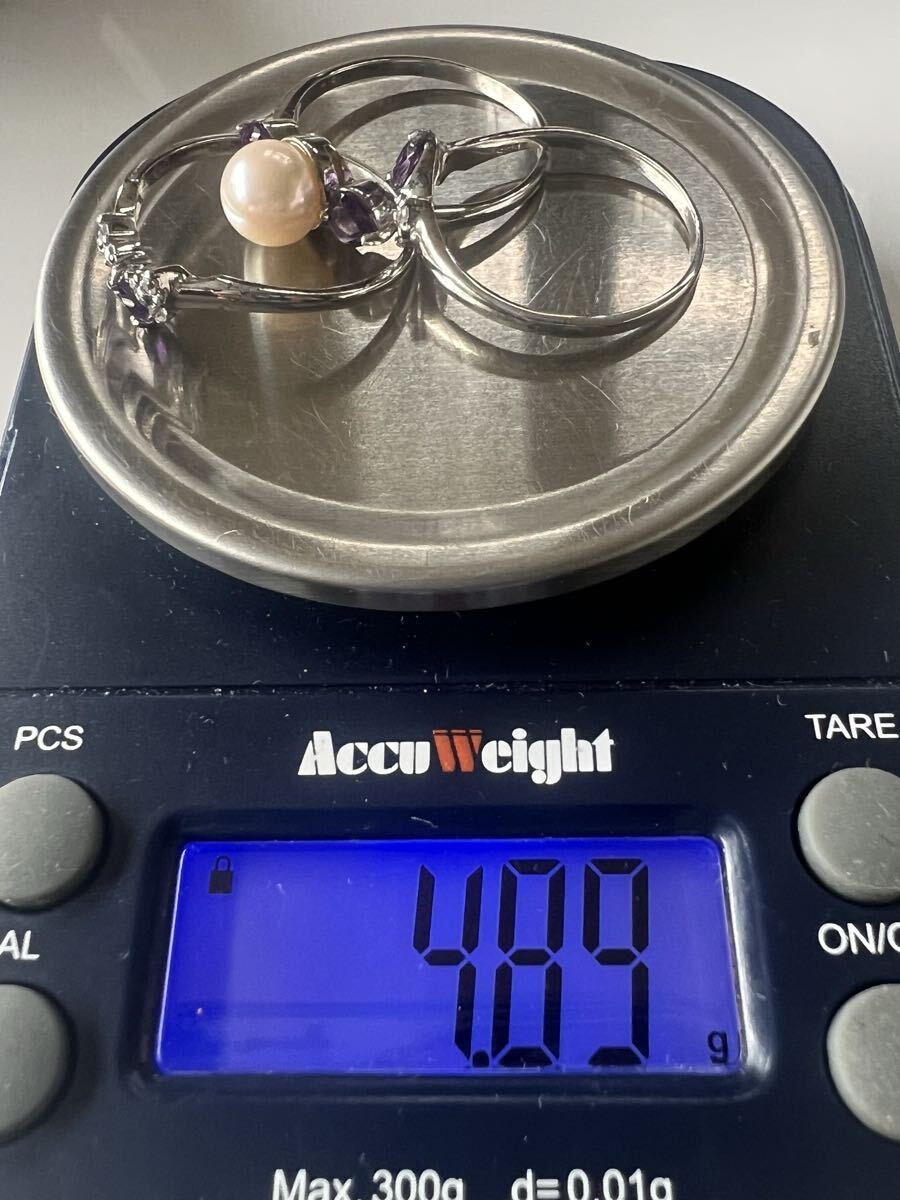 Yahoo!オークション - IEI 925F 刻印 カラーストーンパール 3連リング...