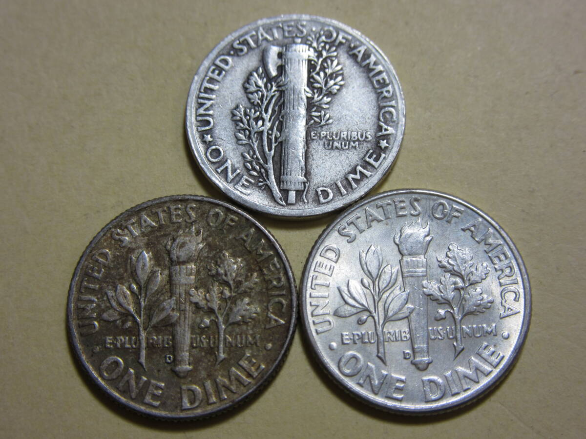 Yahoo!オークション - 14 アメリカ ONE DIME銀貨 3枚 7 3...