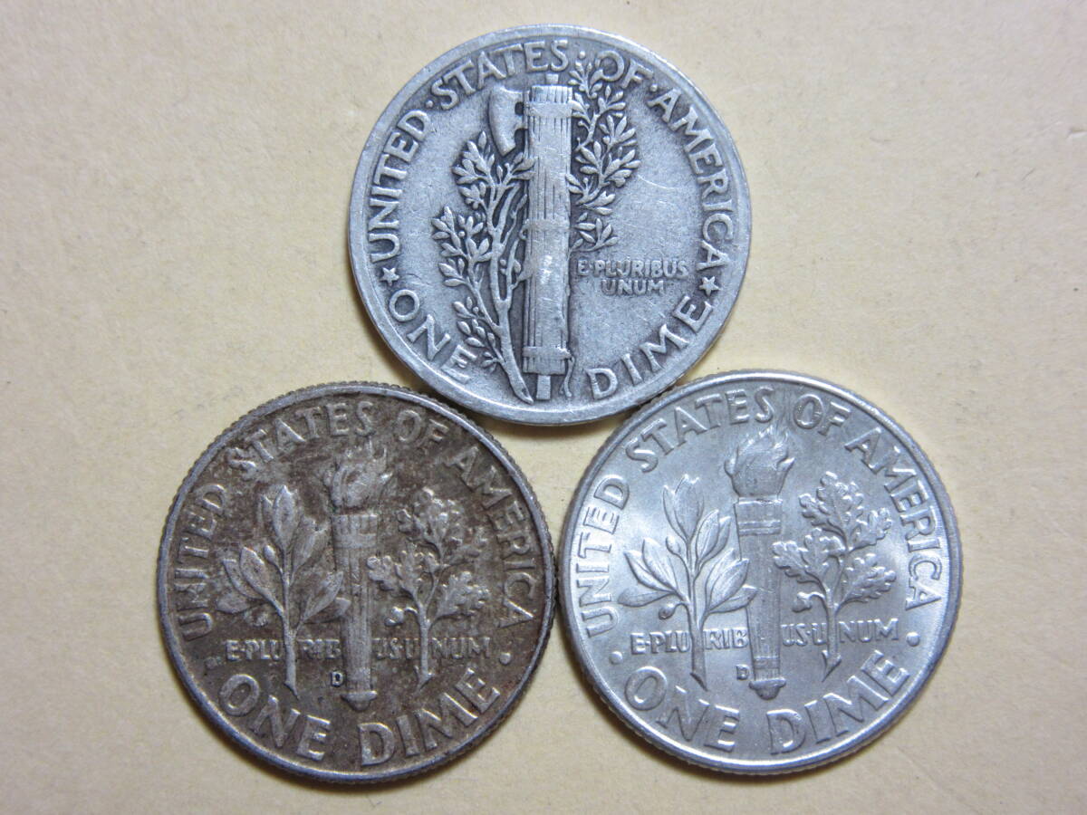 Yahoo!オークション - 14 アメリカ ONE DIME銀貨 3枚 7 3...