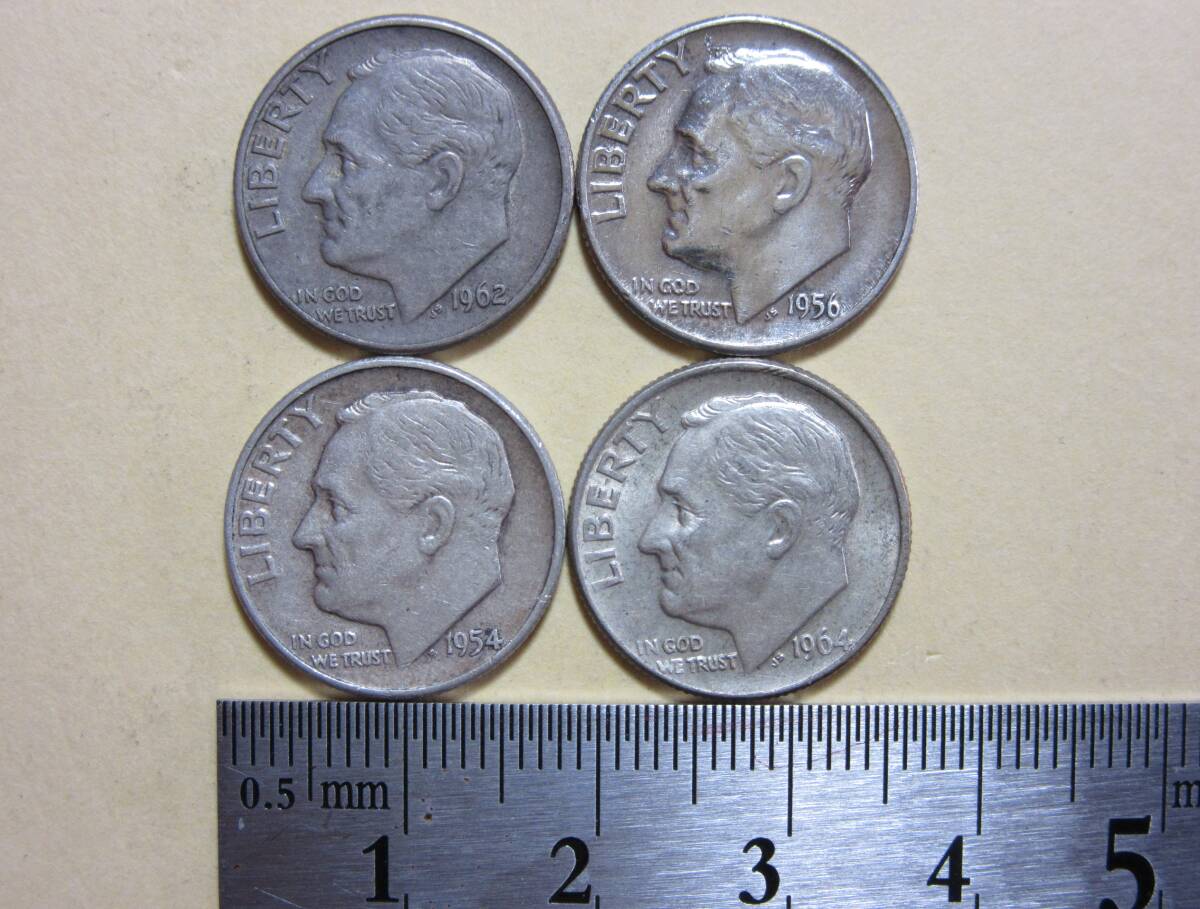 Yahoo!オークション - 13 アメリカ ONE DIME銀貨 4枚 9 9...