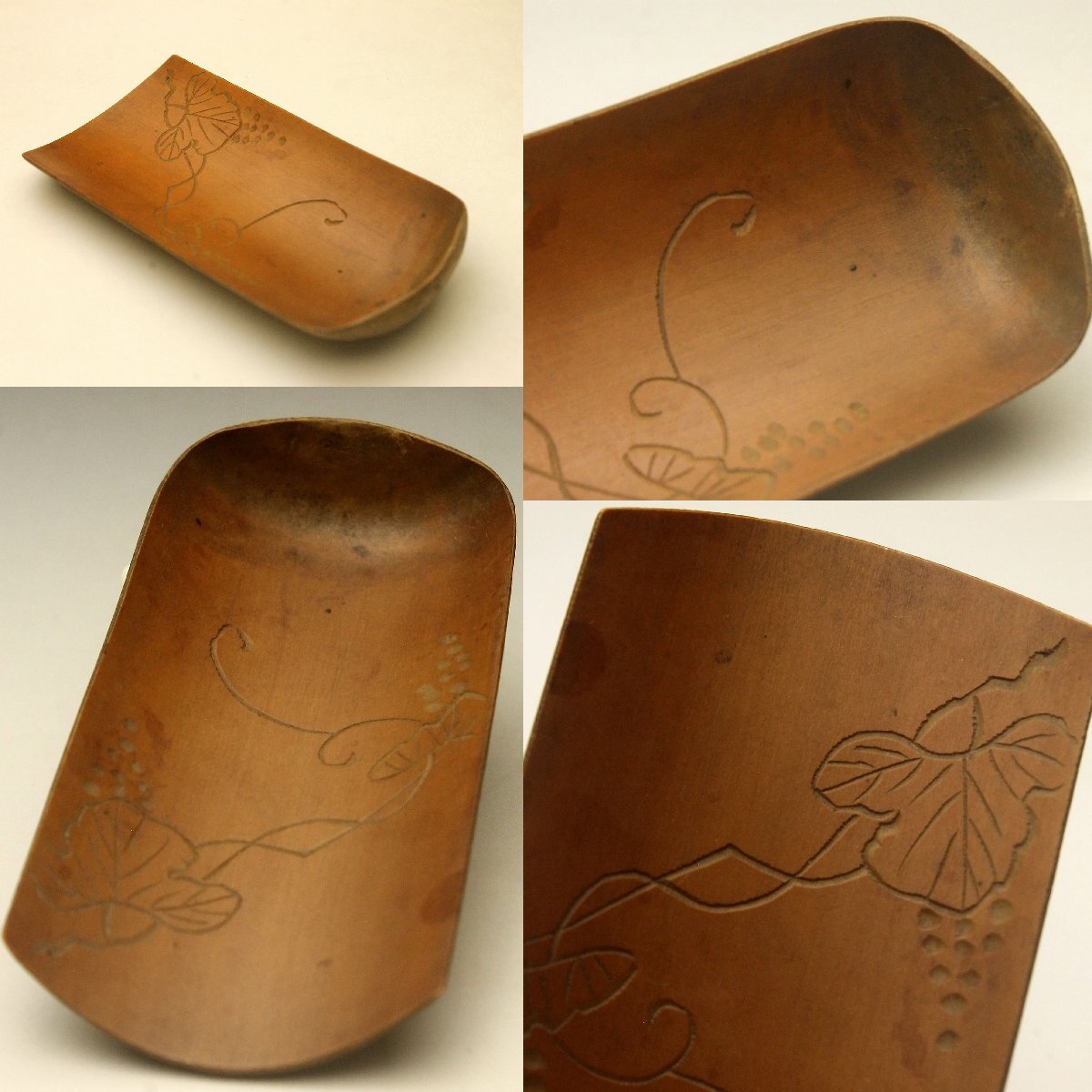 【樂淘letao】日本代購代標第一品牌－【余韻】 煎茶道具 古竹製 竹彫 葡萄文 茶合★骨董品＜同梱可＞