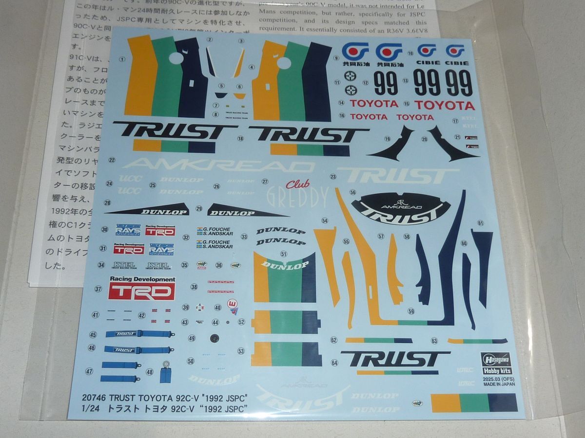 Yahoo!オークション - 1/24 トラスト トヨタ 92C-V 1992 JSPC ハセガワ...