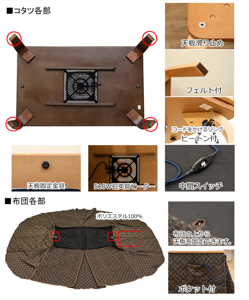 Yahoo!オークション - ダイニングこたつテーブル 110×70cm 掛布団付き...