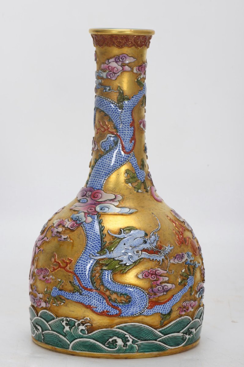 Yahoo!オークション - 観心・時代旧蔵 K0015清乾隆 琺瑯彩金地彫刻龍...