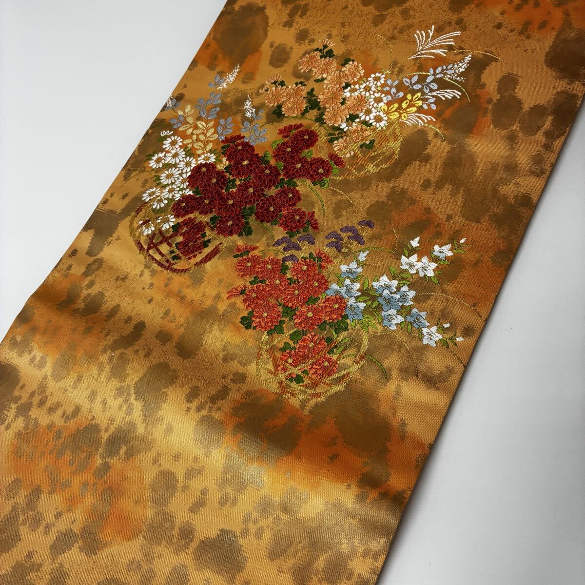 Yahoo!オークション - 【楓】名古屋帯 正絹 刺繍 籠に花 九寸KU-9945
