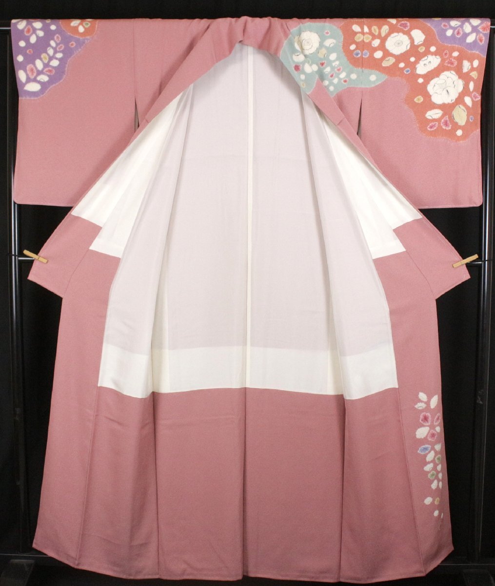 Yahoo!オークション - 未着用 正絹訪問着 辻が花文様 本紋地紋 裄 66c...