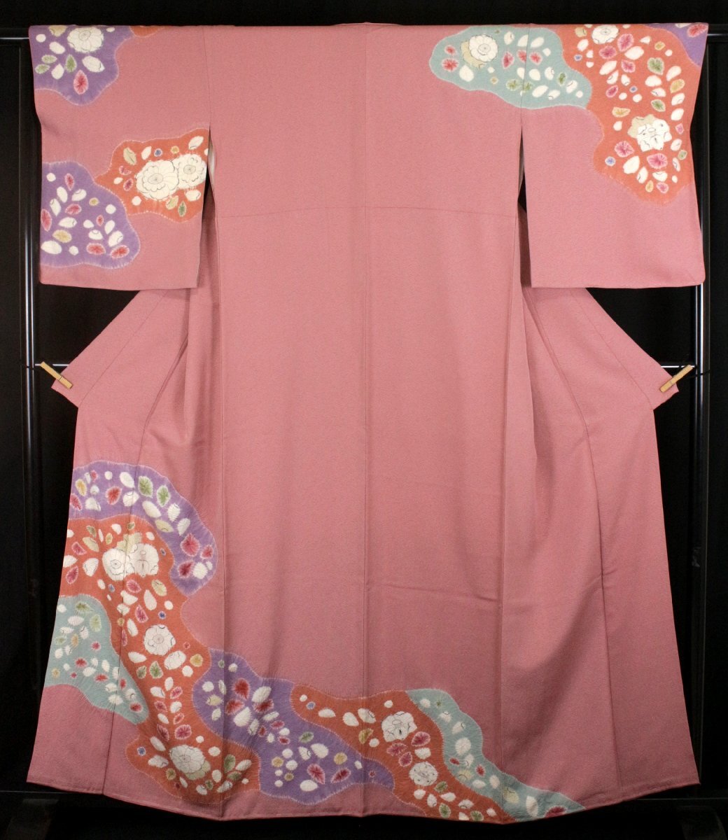 Yahoo!オークション - 未着用 正絹訪問着 辻が花文様 本紋地紋 裄 66c...