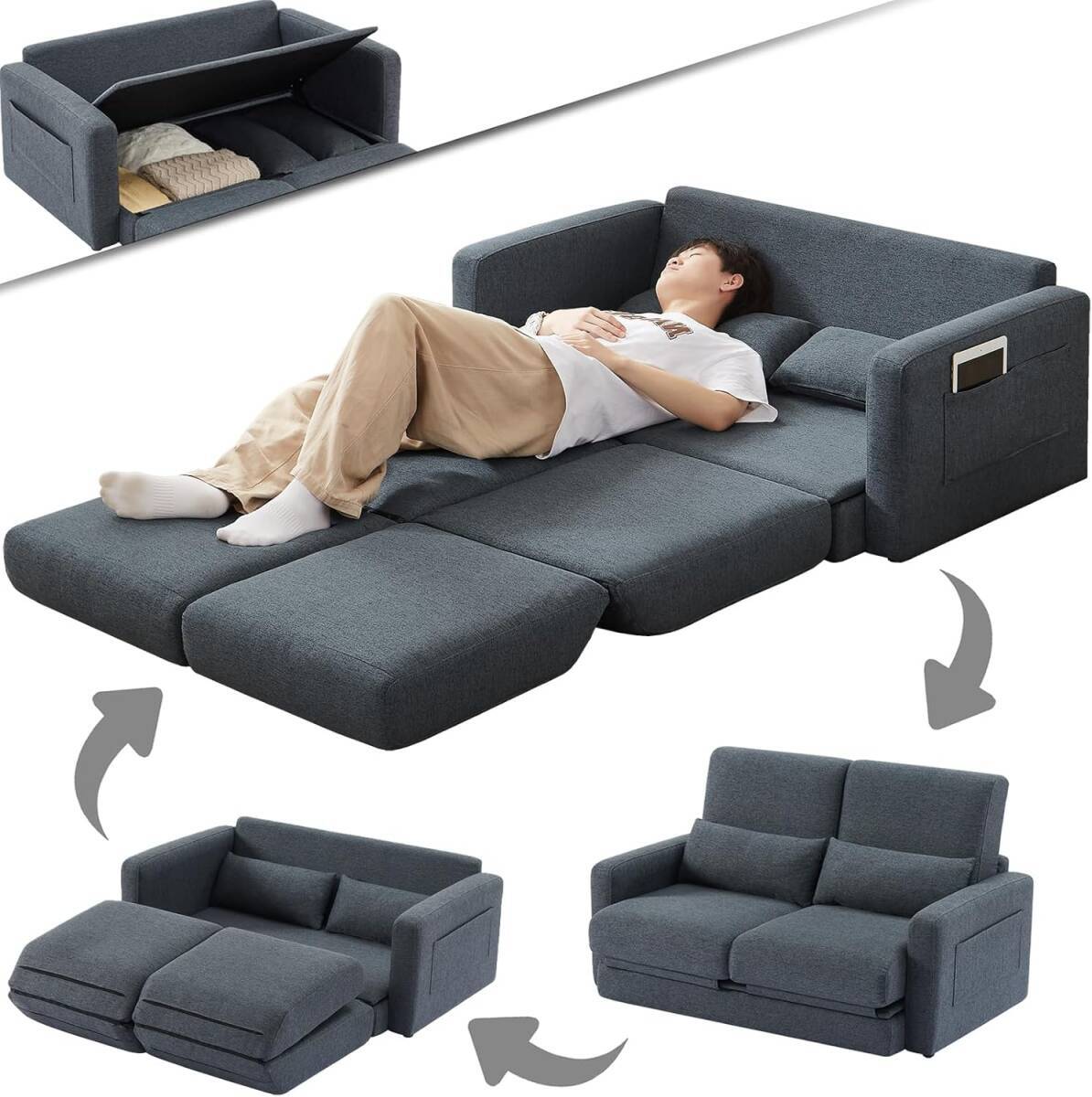 Yahoo!オークション - 3WAYソファーベッド 2人掛け 収納付き ローソフ...