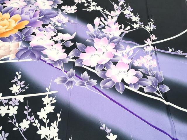 Yahoo!オークション - 平和屋着物 豪華振袖 草花文 暈し染め 黒地 正絹...