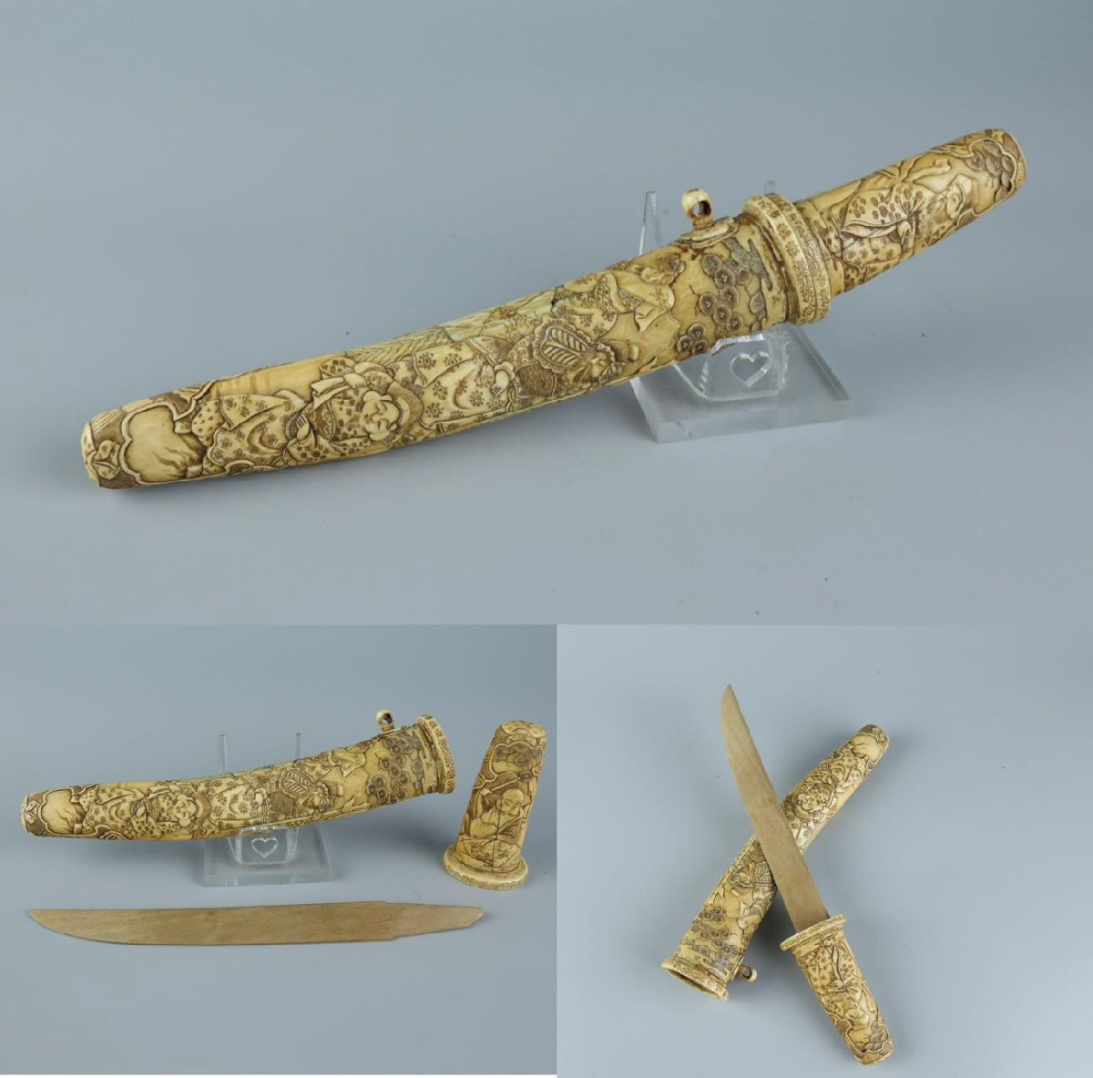 Yahoo!オークション - （亮） K0605 時代物 模造刀 短刀 東洋彫刻 人物...