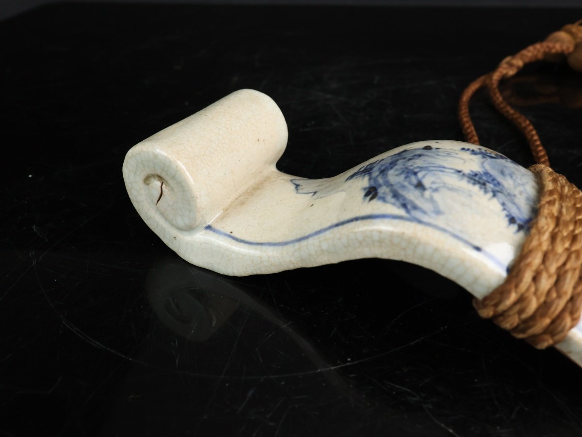 【樂淘letao】日本代購代標第一品牌－【志】A1392 如意 青木木米作 筆置き 山水図 染付 時代物 置物 箱付き【％