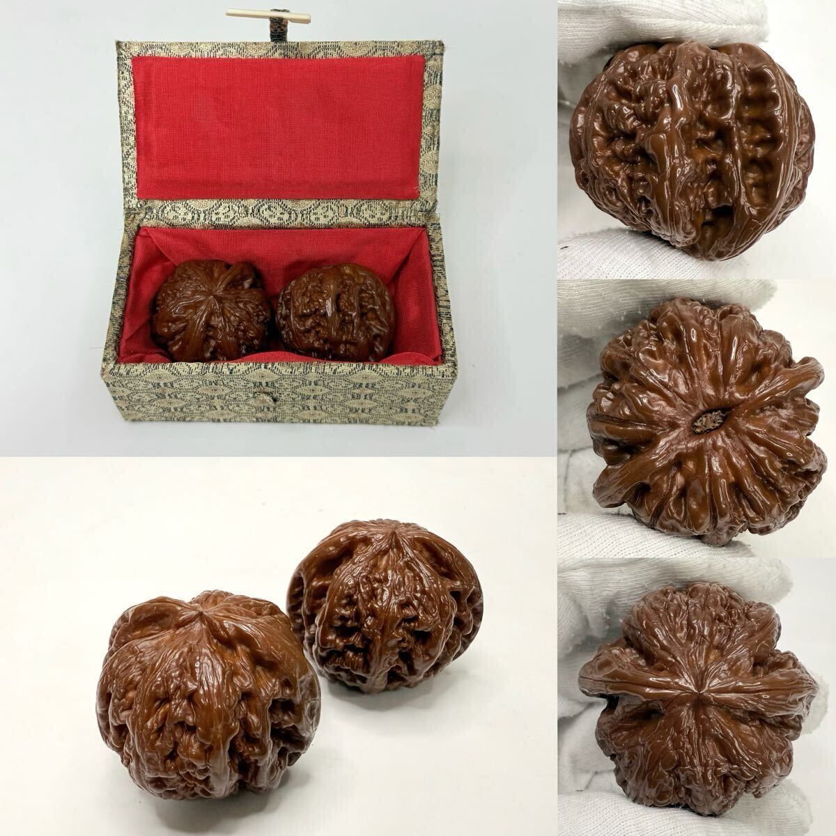 【樂淘letao】日本代購代標第一品牌－X-中国古美術 時代物 胡桃 クルミ ペア 置物 文玩 唐物 共箱付 唐物 中国古玩 骨董品