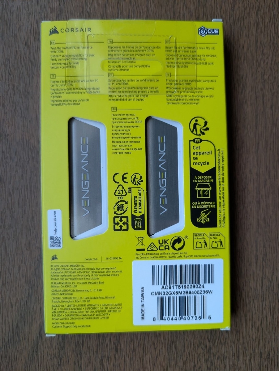 Yahoo!オークション - CORSAIR VENGEANCE PC5-51200 DDR5-6400 32GB(16...