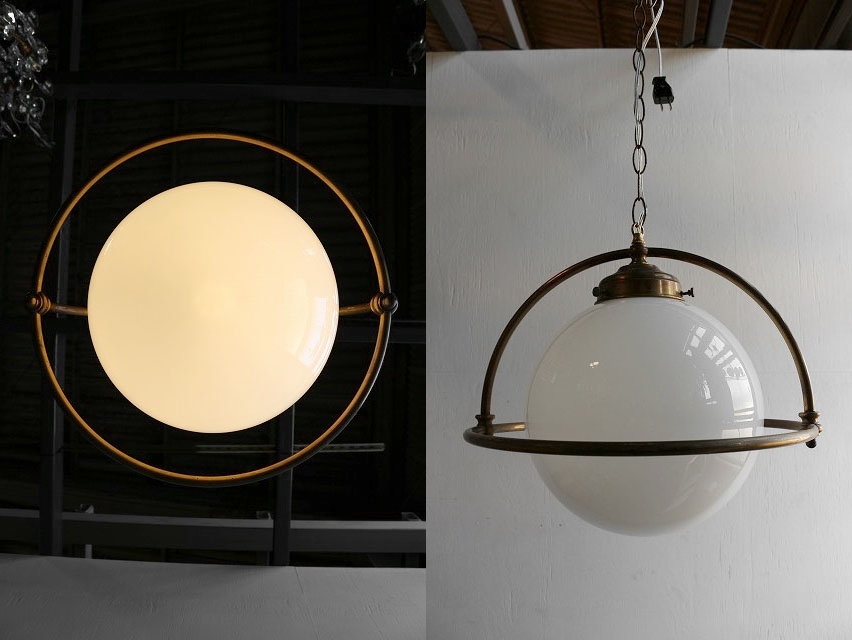 Yahoo!オークション - アンティーク フランス ブラス×ミルクガラスシ...