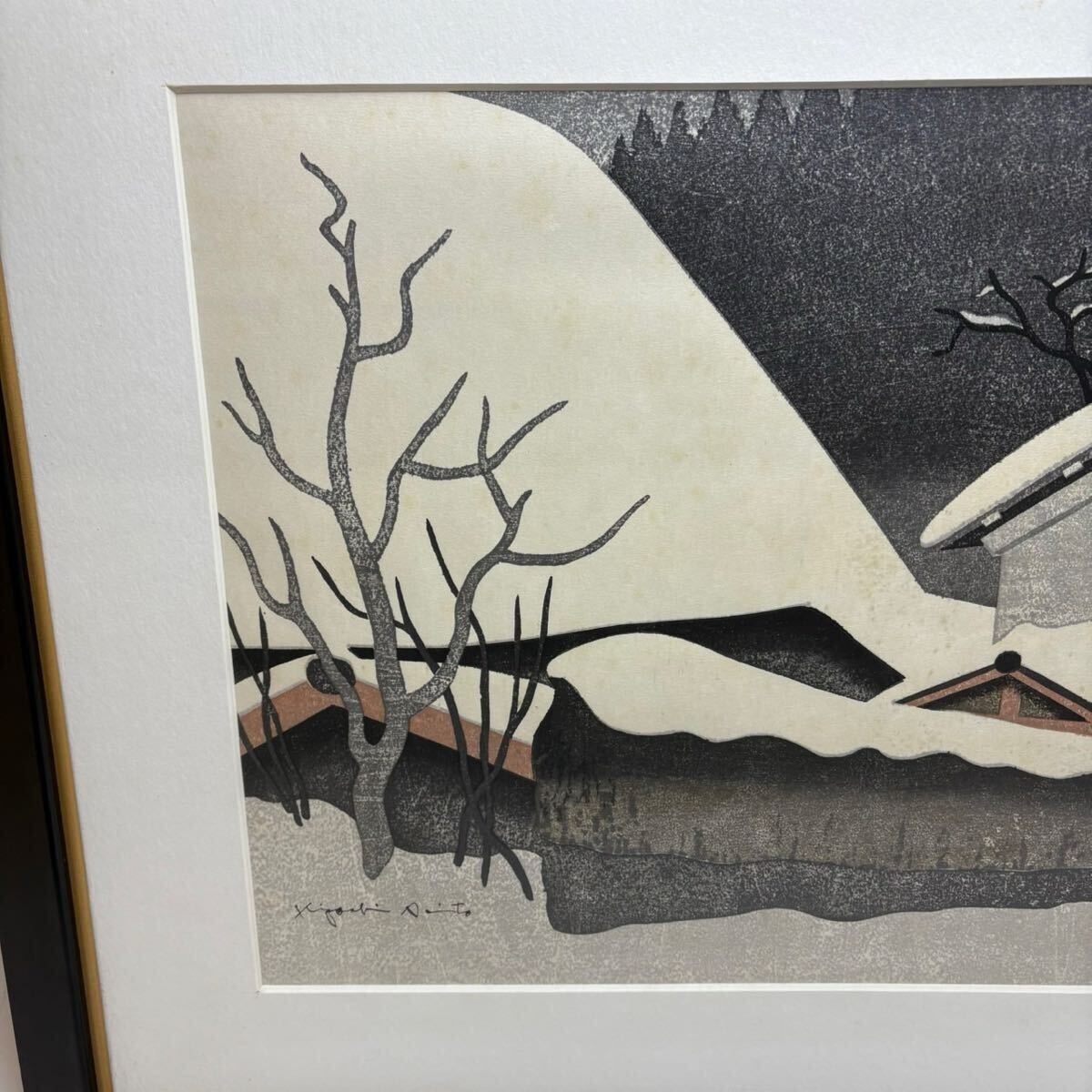 Yahoo!オークション - D315 斎藤清 雪の八瀬 京都 10/80 額装 絵画 風...