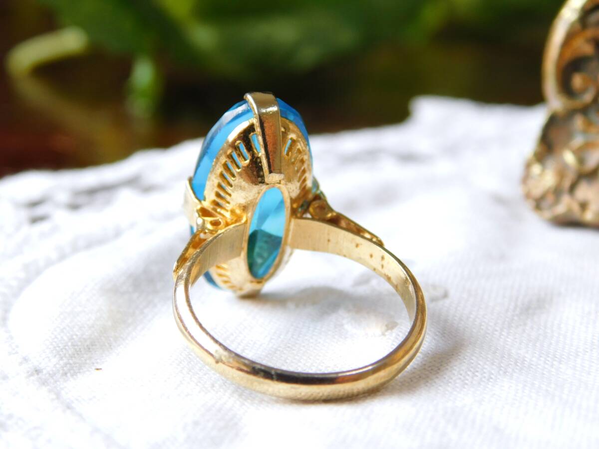 Yahoo!オークション - 水色のヴィンテージリング 14号 千本透かし Teas...