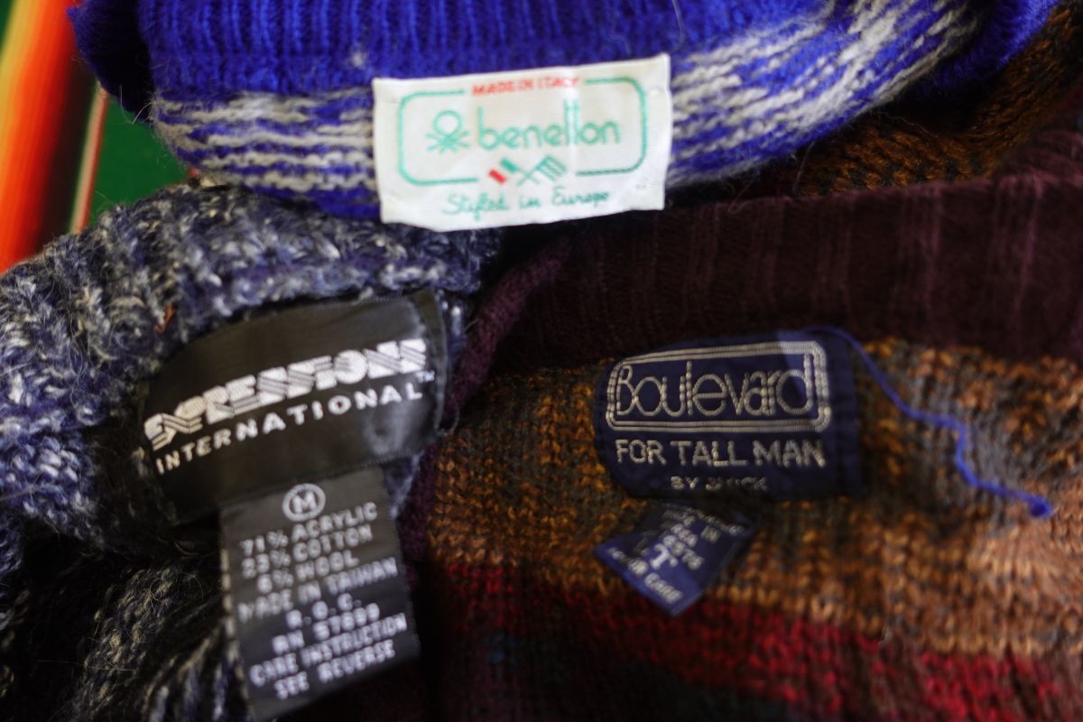 Yahoo!オークション - KNT-GR14 デザイン古着 総柄MIX ニットセーター ...