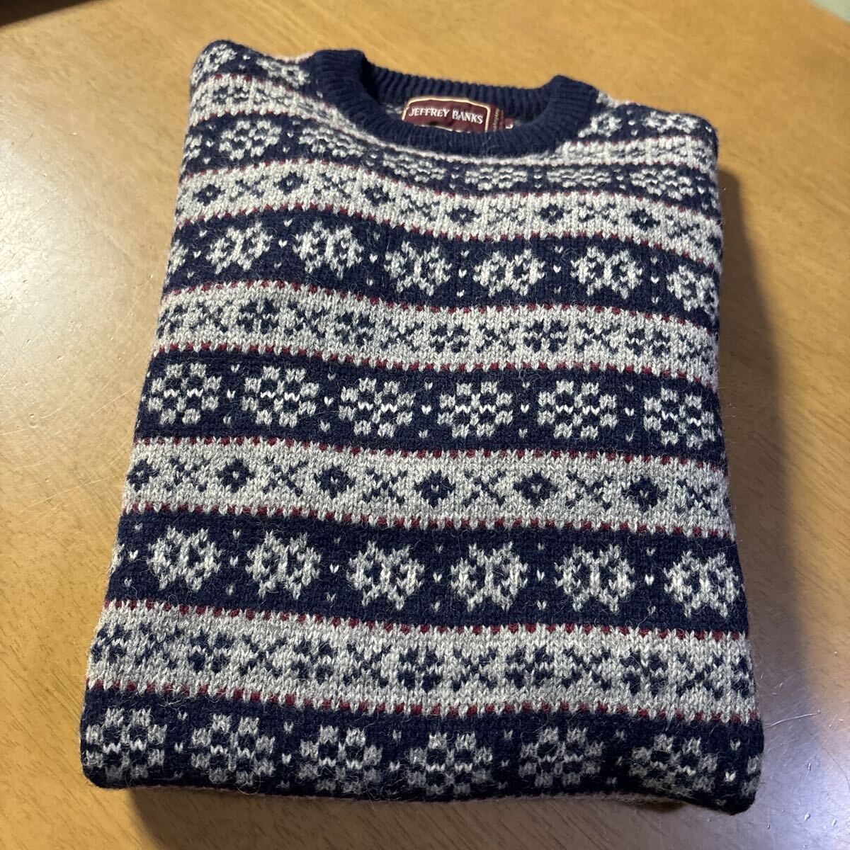 Yahoo!オークション - JEFFREY BANKS 香港製 毛100％ 濃紺灰フェアアイ...