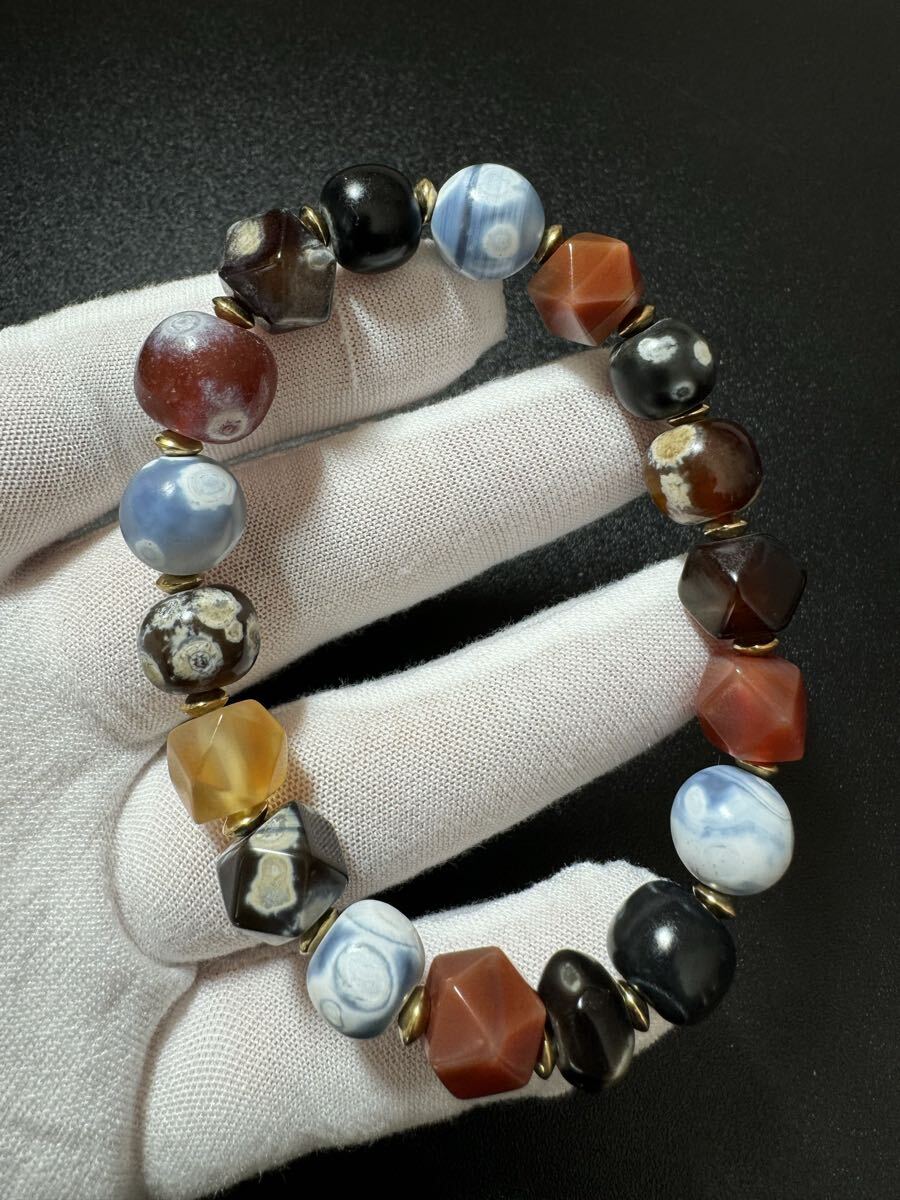 【樂淘letao】日本代購代標第一品牌－周代 球形・稜形・特別模様 天然メノウ ブレスレット 天然石 パワーストーン赤瑪瑙 ブレスレット中国古美術 希少 天然石