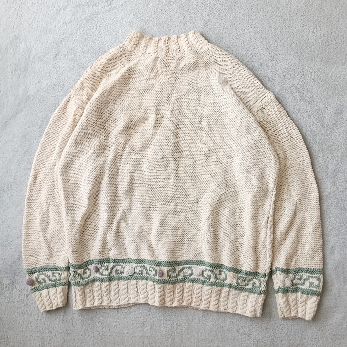 Yahoo!オークション - ハンドニット フラワー刺繍 ぽこぽこ立体 ケーブ...