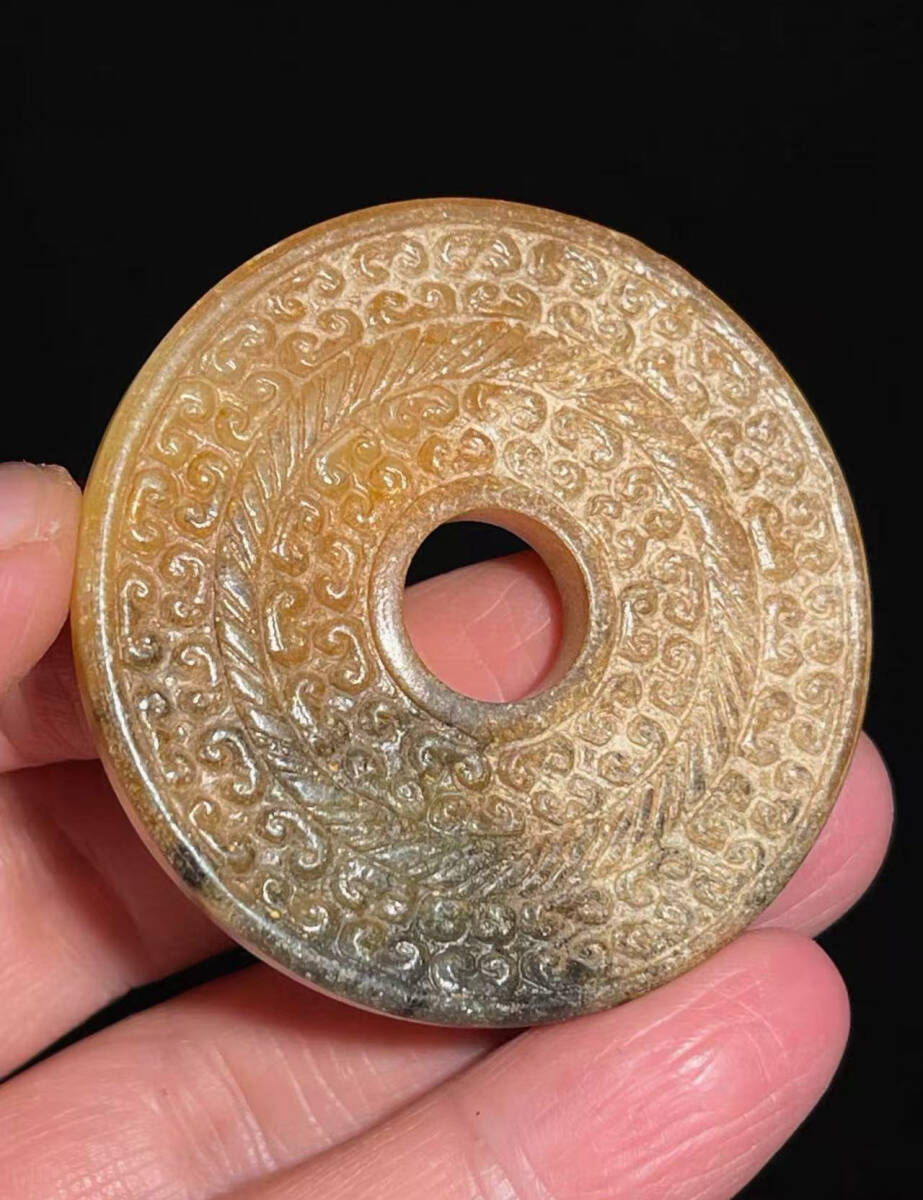 【樂淘letao】日本代購代標第一品牌－瑞図玉璧 漢代 時代物 天然石 玉璧 老玉和田玉 古玉 中国古美時代物 和田玉製 お守り 極細工