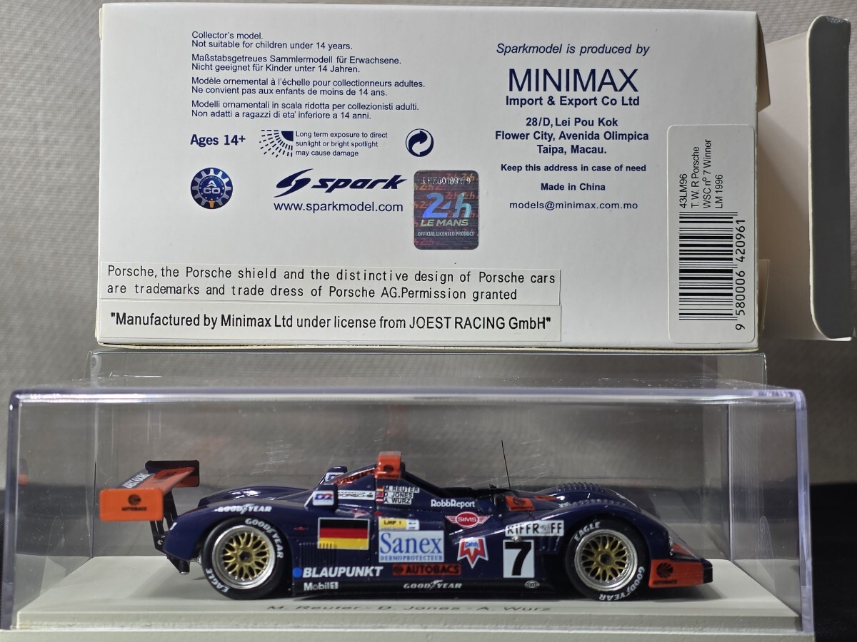 【樂淘letao】日本代購代標第一品牌－MINIMAX 1/43 スパーク Spark model T.W.R.WSC Porsche #7 Winner Le Mans 1996 M ...