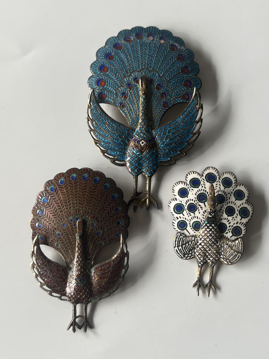 Yahoo!オークション - SIAM STERLING刻印 アンティーク クジャクブロ...