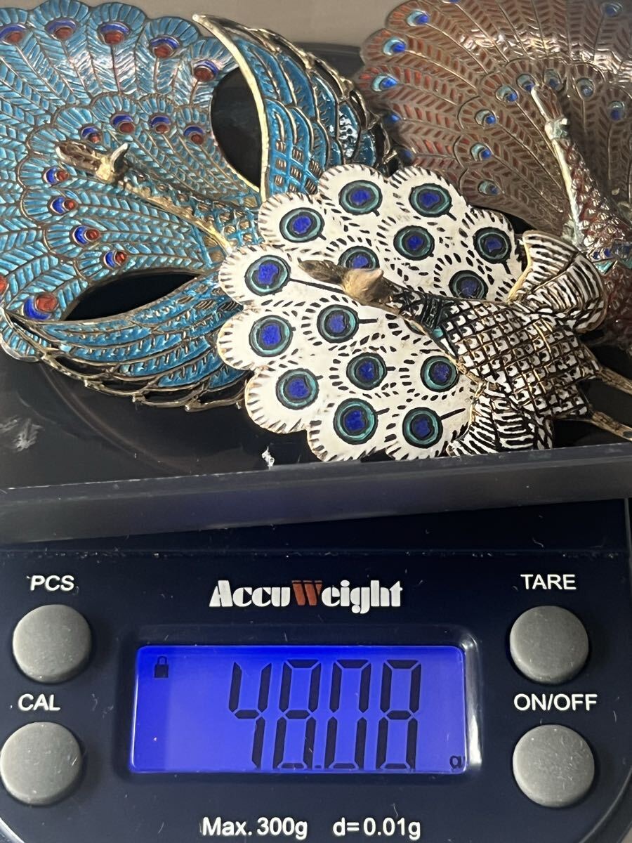 Yahoo!オークション - SIAM STERLING刻印 アンティーク クジャクブロ...