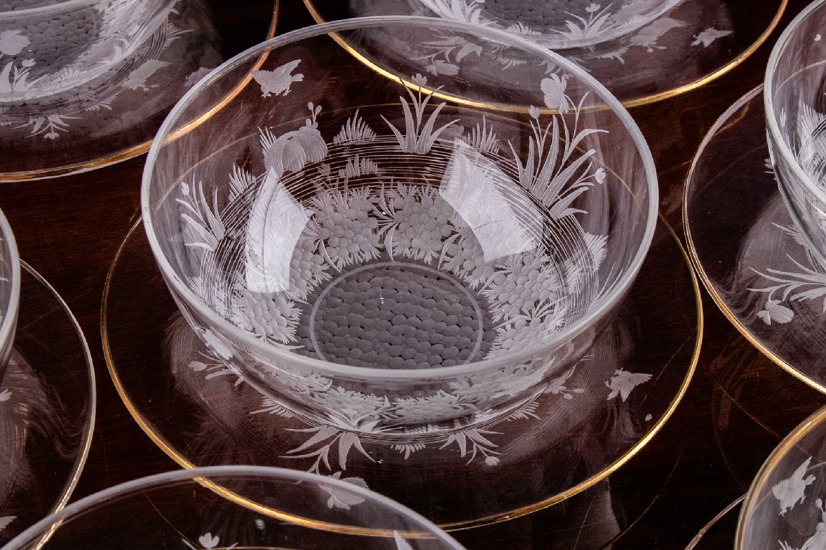 Yahoo!オークション - 【うつわ】 春海バカラ 金彩縁花鳥彫鉢 台皿 14...