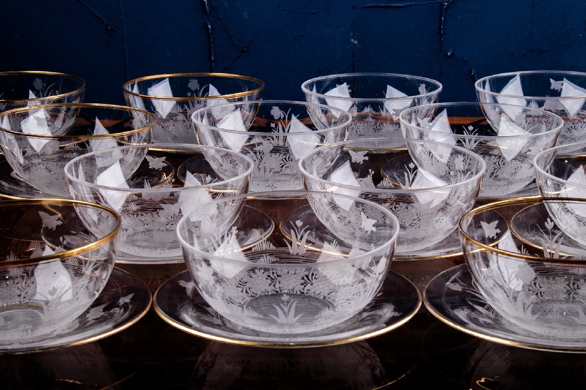 Yahoo!オークション - 【うつわ】 春海バカラ 金彩縁花鳥彫鉢 台皿 14...